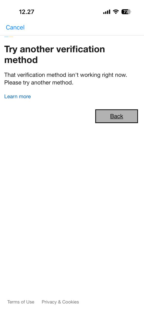 cant login to microsoft account even i have submit the right code ...