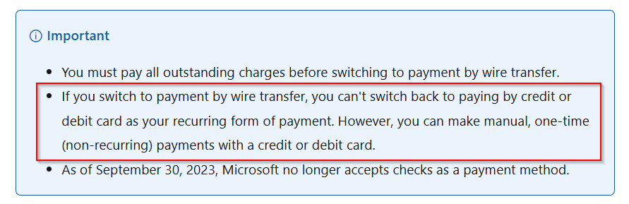 Is it possible to switch back from wire transfer payments to credit ...