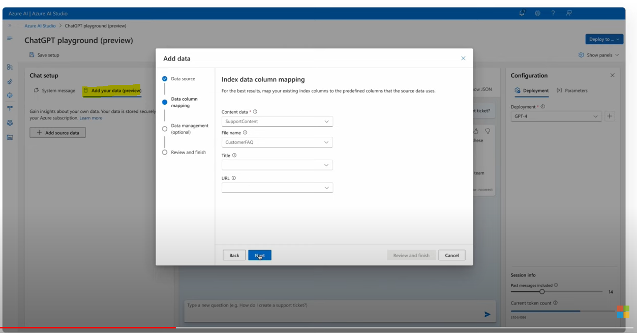 When can i use "add your data" function in azure openai studio chat agent - Microsoft Q&A