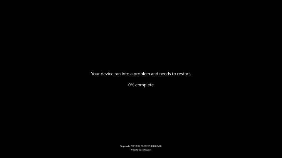 Tela preta: "Your device ran into a problem and needs to restart ...