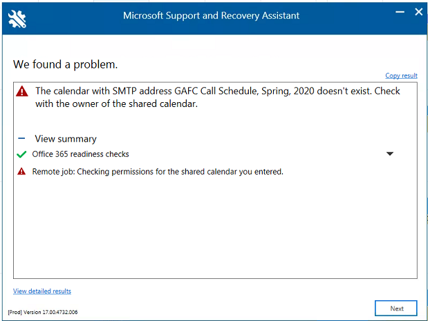 Getting error when trying to accept a shared calendar. "There was a ...