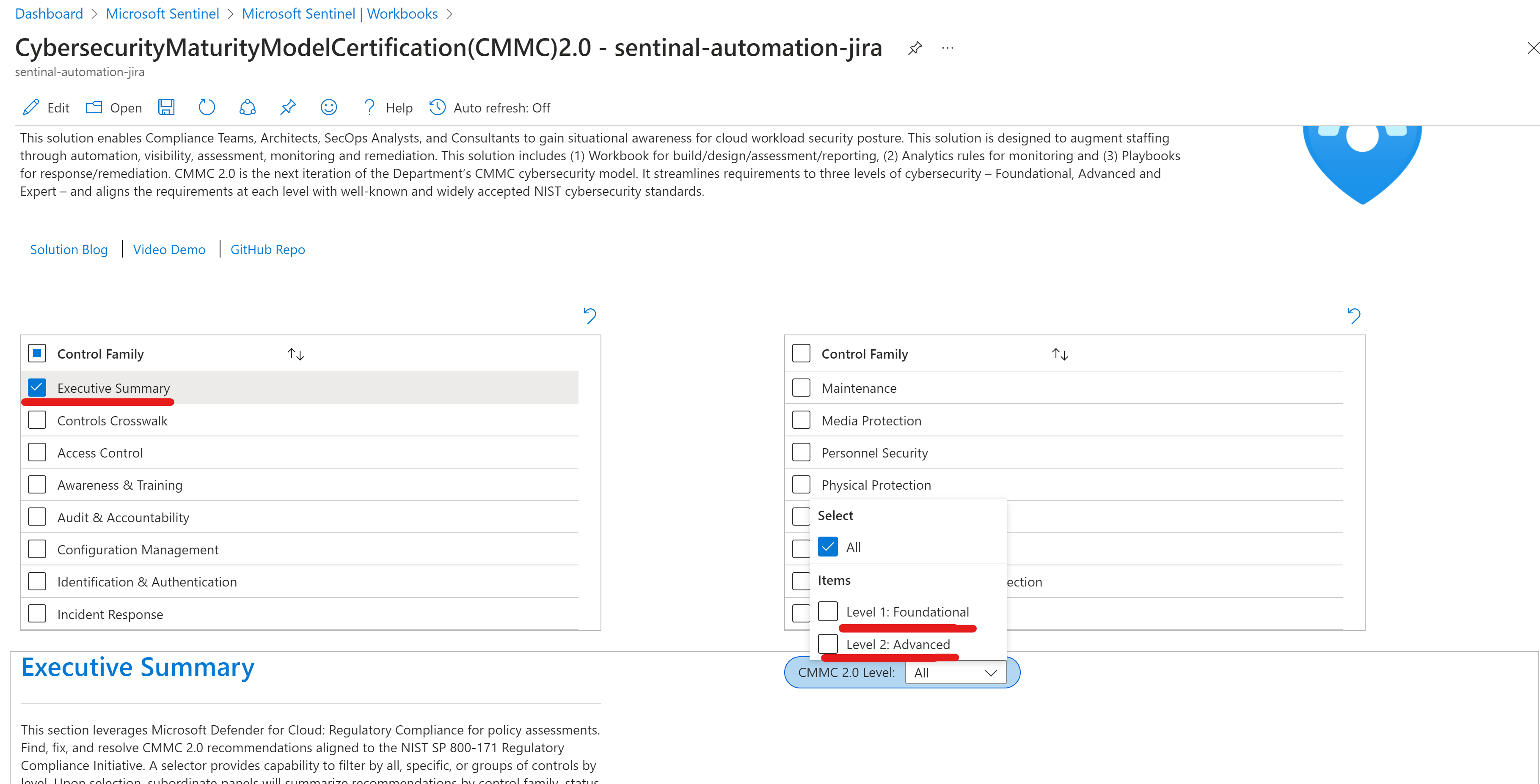 Unable to set CMMC Level parameter in Sentinel CMMC 2.0 Workbook ... Unable to set CMMC Level parameter in Sentinel CMMC 2.0 Workbook ...