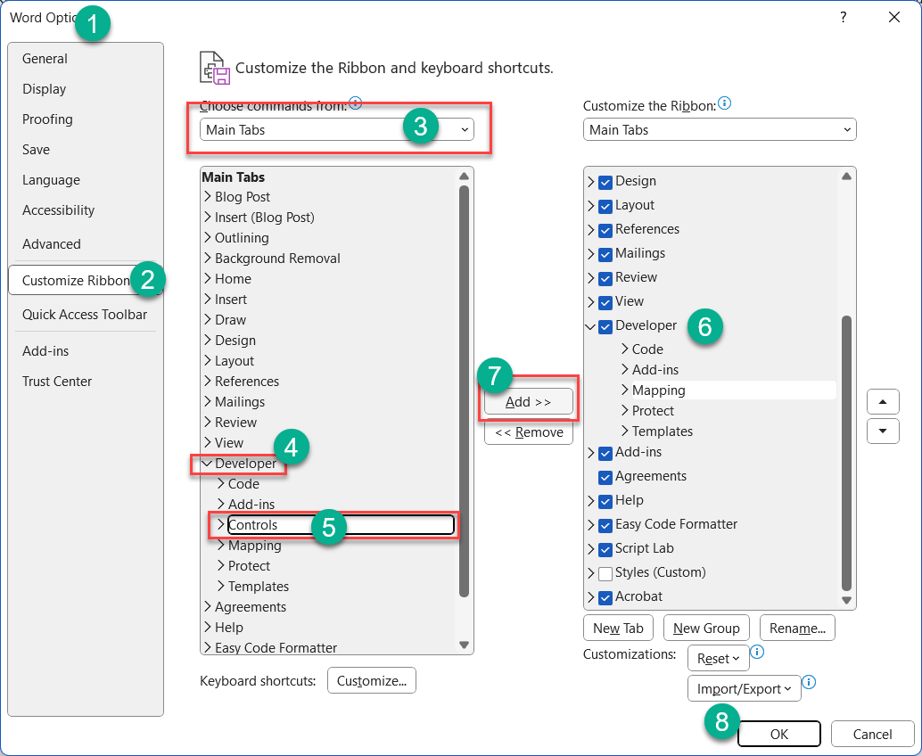 Content controls not showing up in the developer tab - Microsoft Q&A