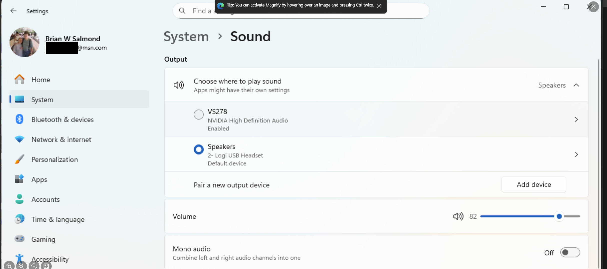 MS HD Audio Dev is in Device Manager but not in settings>System>Sound ...