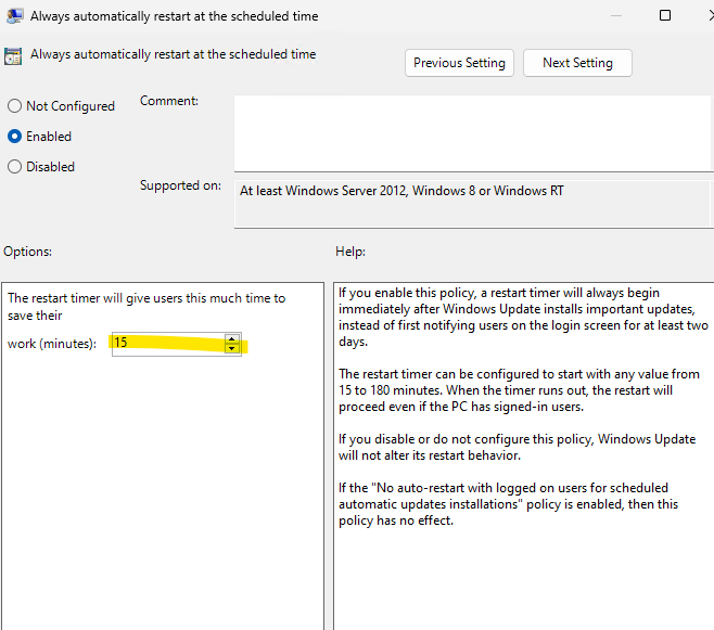 After Windows Server has patched it, you can't customize the reboot ...