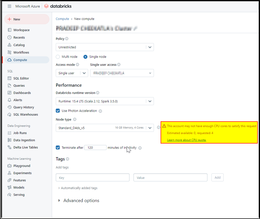 Cannot Create Databricks Cluster No Cpu Cores In My Account Microsoft Qanda