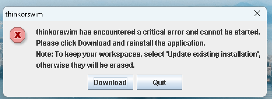 ThinkorSwim has encountered a critical error and cannot be started problem - Microsoft Q&A