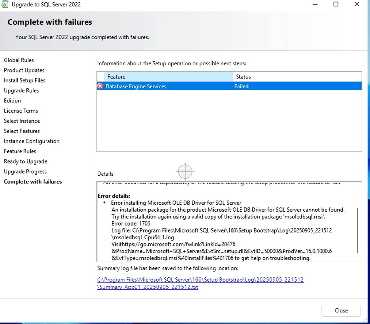 Upgrade SQL 2017 to SQL 2022 Can't find: msoledbsql.msi - Microsoft Q&A
