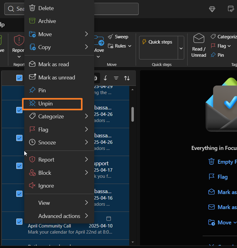 Why are all of my emails pinned in New Outlook? - Microsoft Q&A