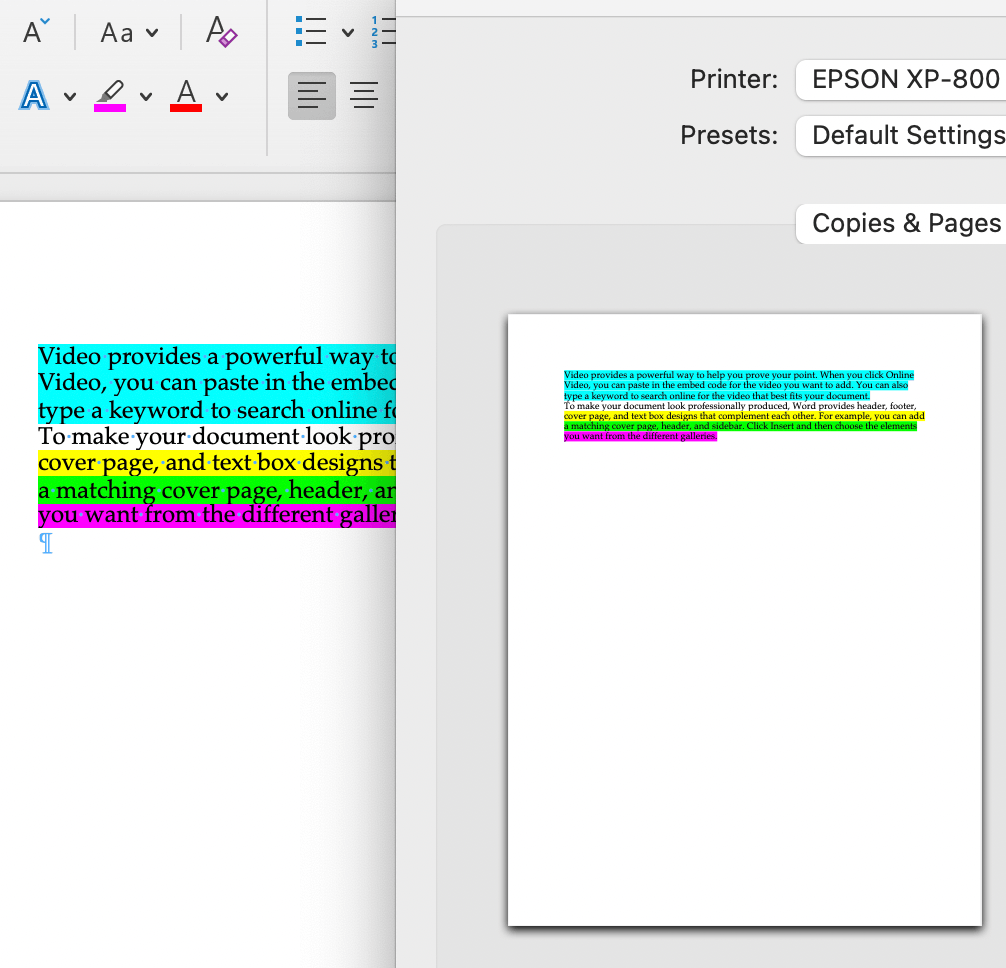 How can I print a MS Word document and print highlight colors as well ...