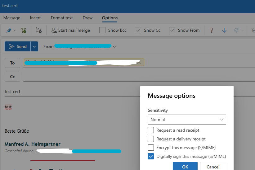 New Outlook - Sending digitally signed/encrypted mails is not possible - "An unexpected S/MIME ...