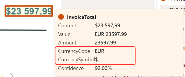 The currencyCode not getting the correct data in the prebuilt-invoice model - Microsoft Q&A