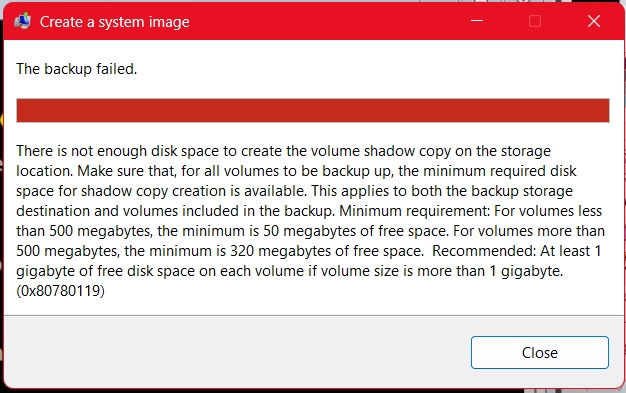Windows 11: Repeated System backup image failure - Microsoft Q&A