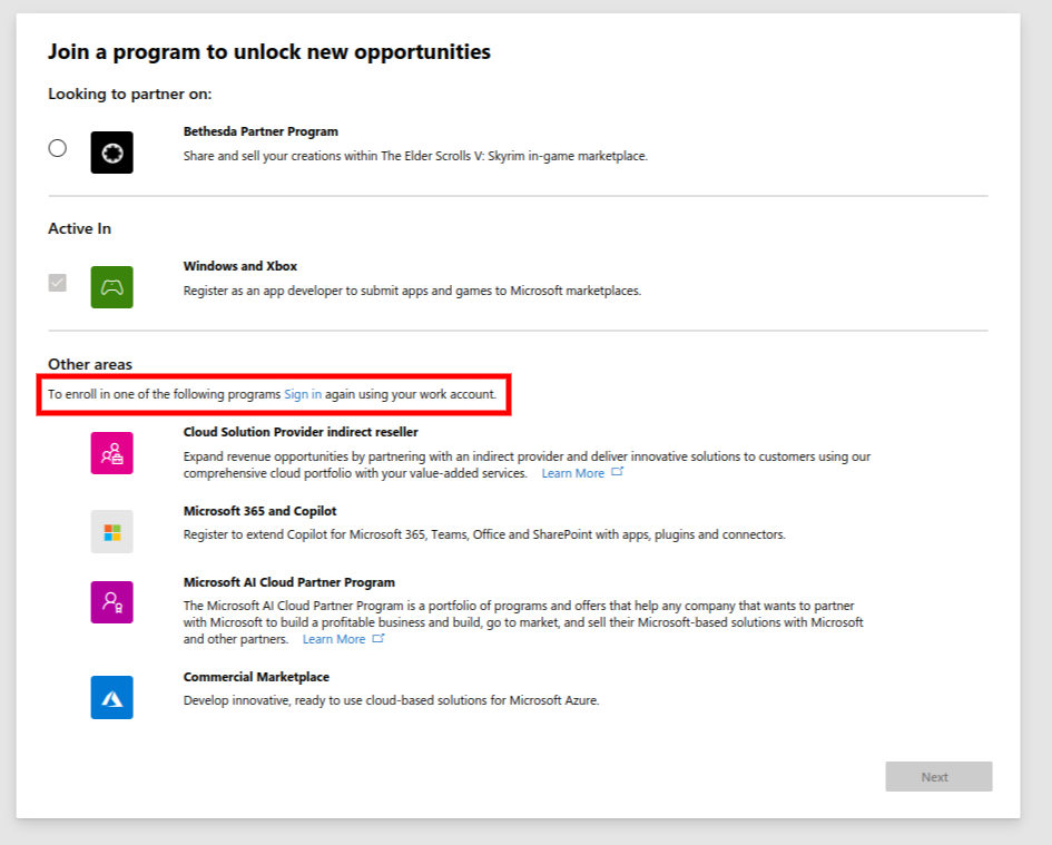 Unable to sign up for the Microsoft AI Cloud Partner Program ...