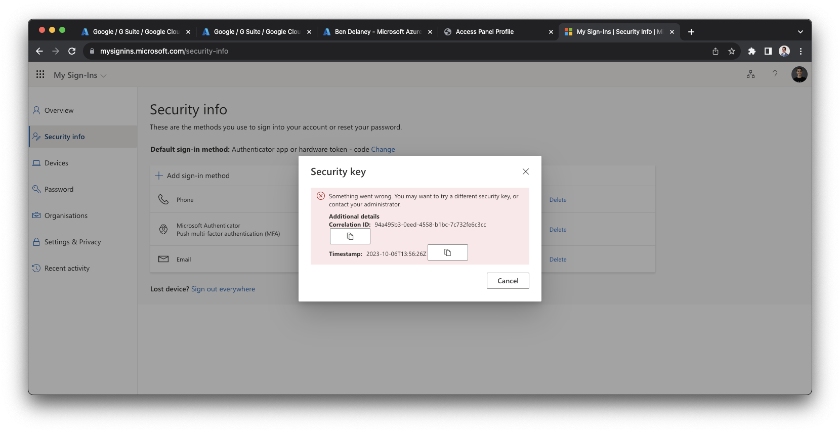 Unable to add Security Key as multifactor authentication method - Microsoft Q&A