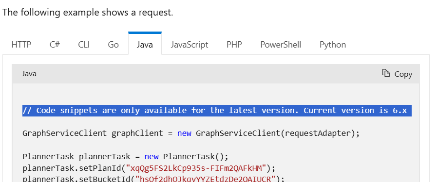 Creating Planner Task using JAVA. - Microsoft Q&A