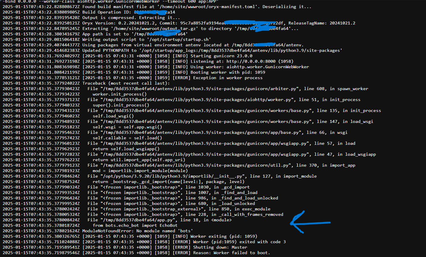 Getting module not found error in during site startup - Microsoft Q&A
