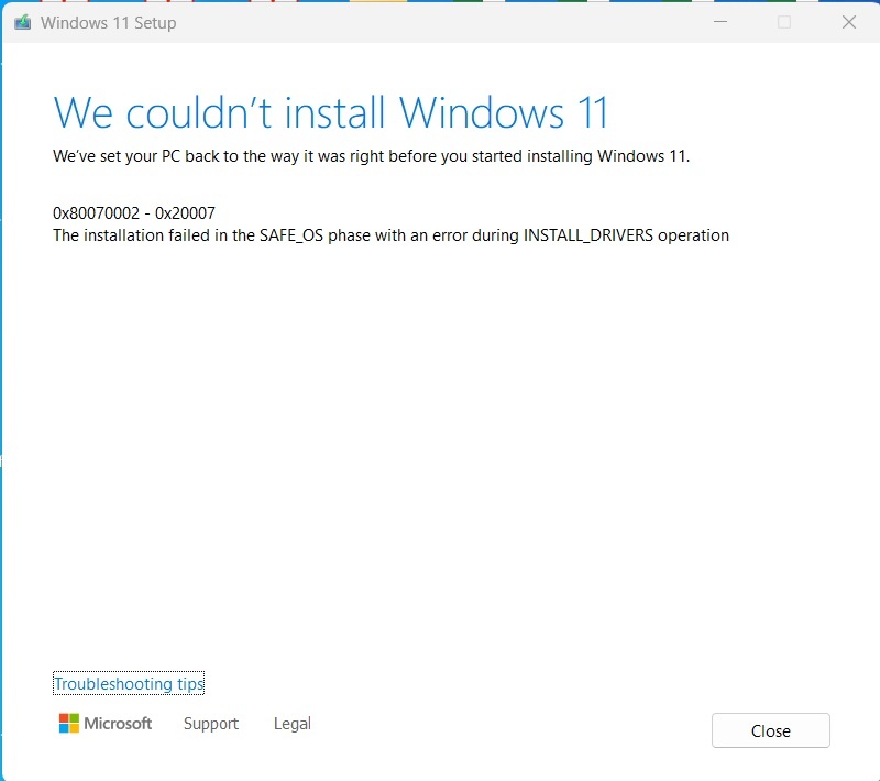 We couldn't update Windows 11 23H2 to 24H2 - error 0x80070002 - 0x20007 ...