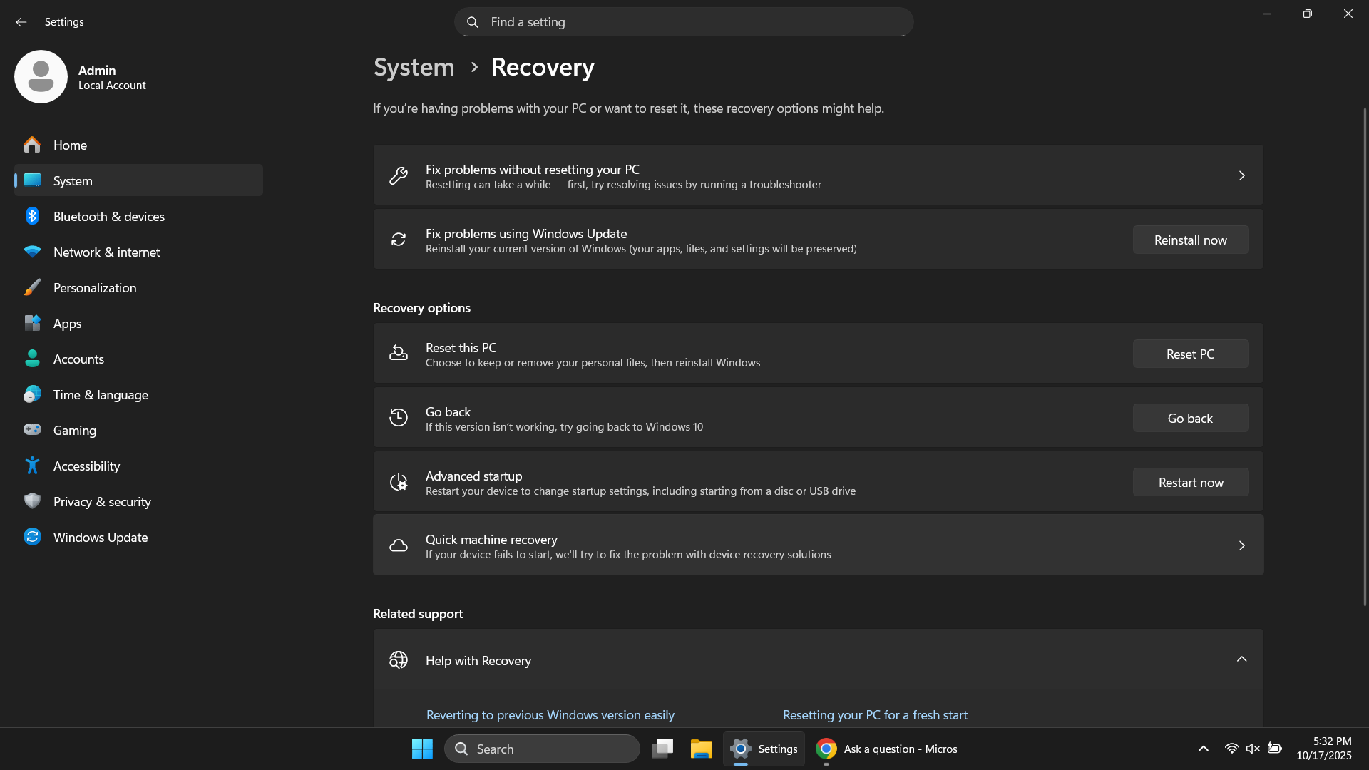 Fix go back to windows 10 button not doing anything - Microsoft Q&A