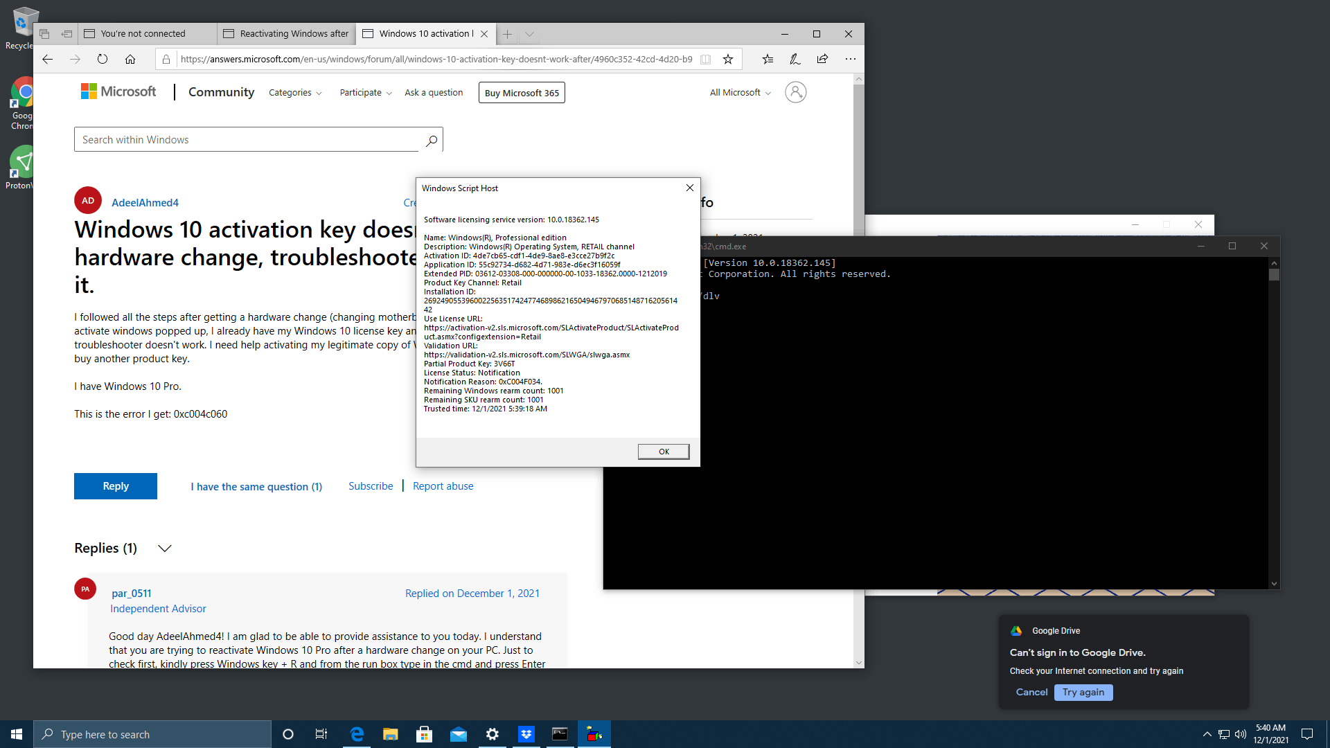 Windows 10 activation key doesn't work after hardware change ...