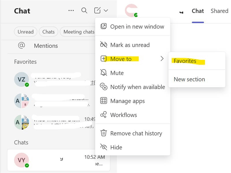 New Teams Favorites/Pinned chats gone - Microsoft Q&A