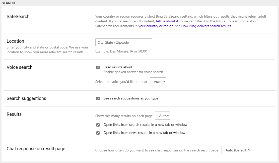 "Your country or region requires a strict Bing SafeSearch setting" but ...