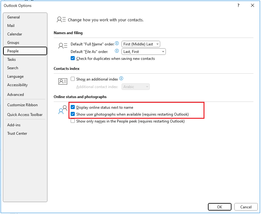 How do I allow outlook to allow me to see people Team's status from ...