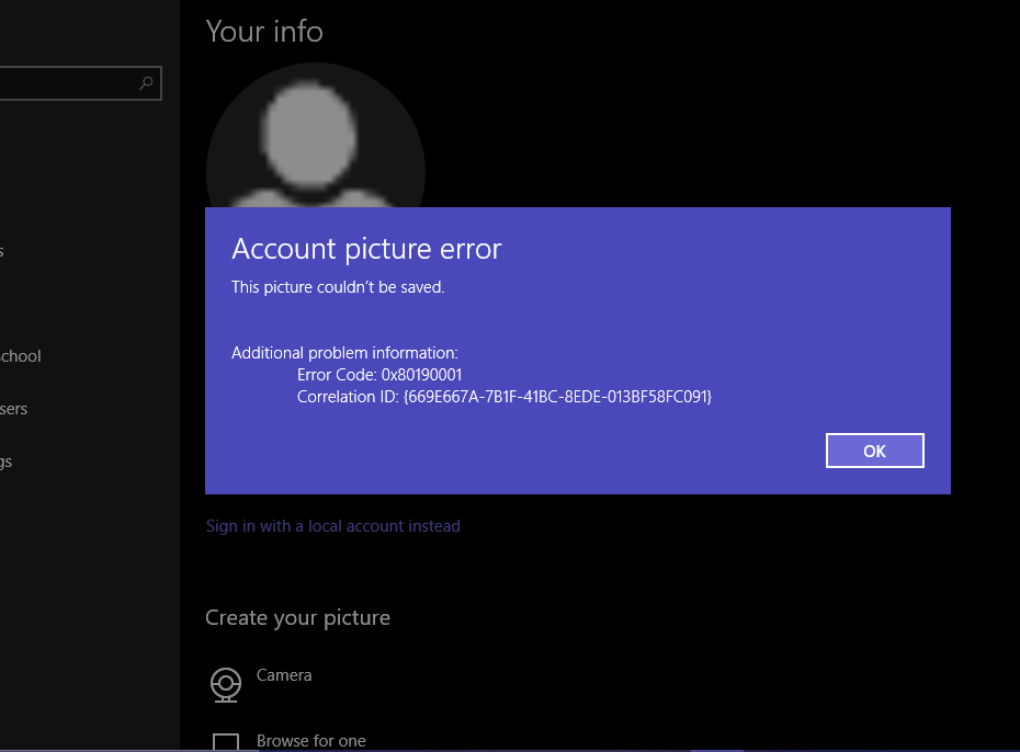 Why can't I create my Microsoft Account Picture in Windows 10 ...