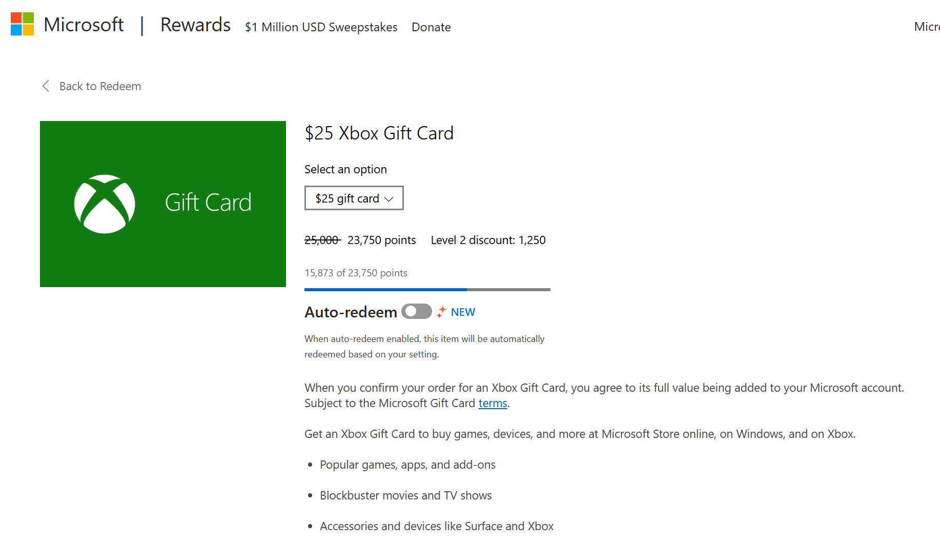 Microsoft Rewards only shows an option to auto-redeem instead of ...