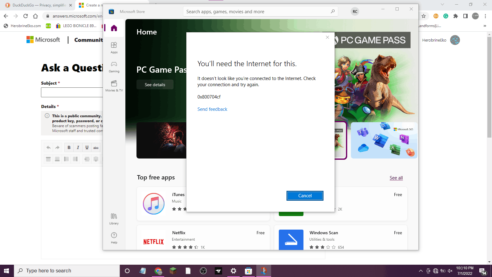 Microsoft store saying no internet when connected to the internet ...