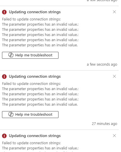 Azure Function App Connection String Unable To Add Remove Update Microsoft Qanda