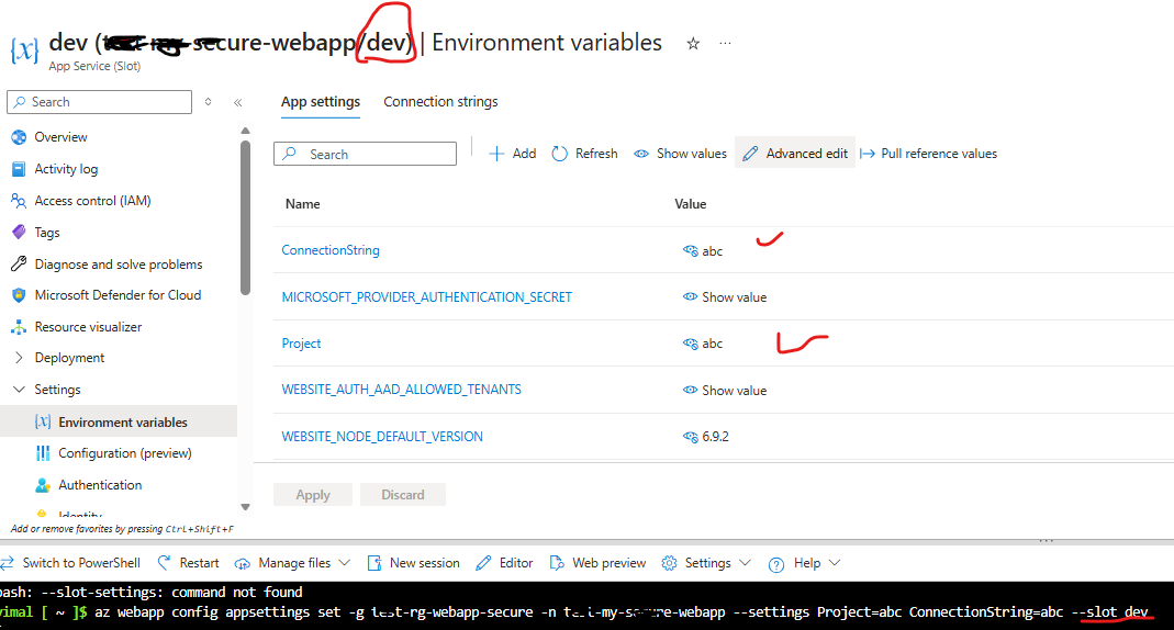 CLI command "az webapp config appsettings set" stopped updating App Settings for deployment ...