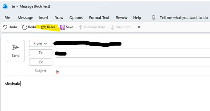 How can I add the ruler display to my emails in Outlook 365 ...