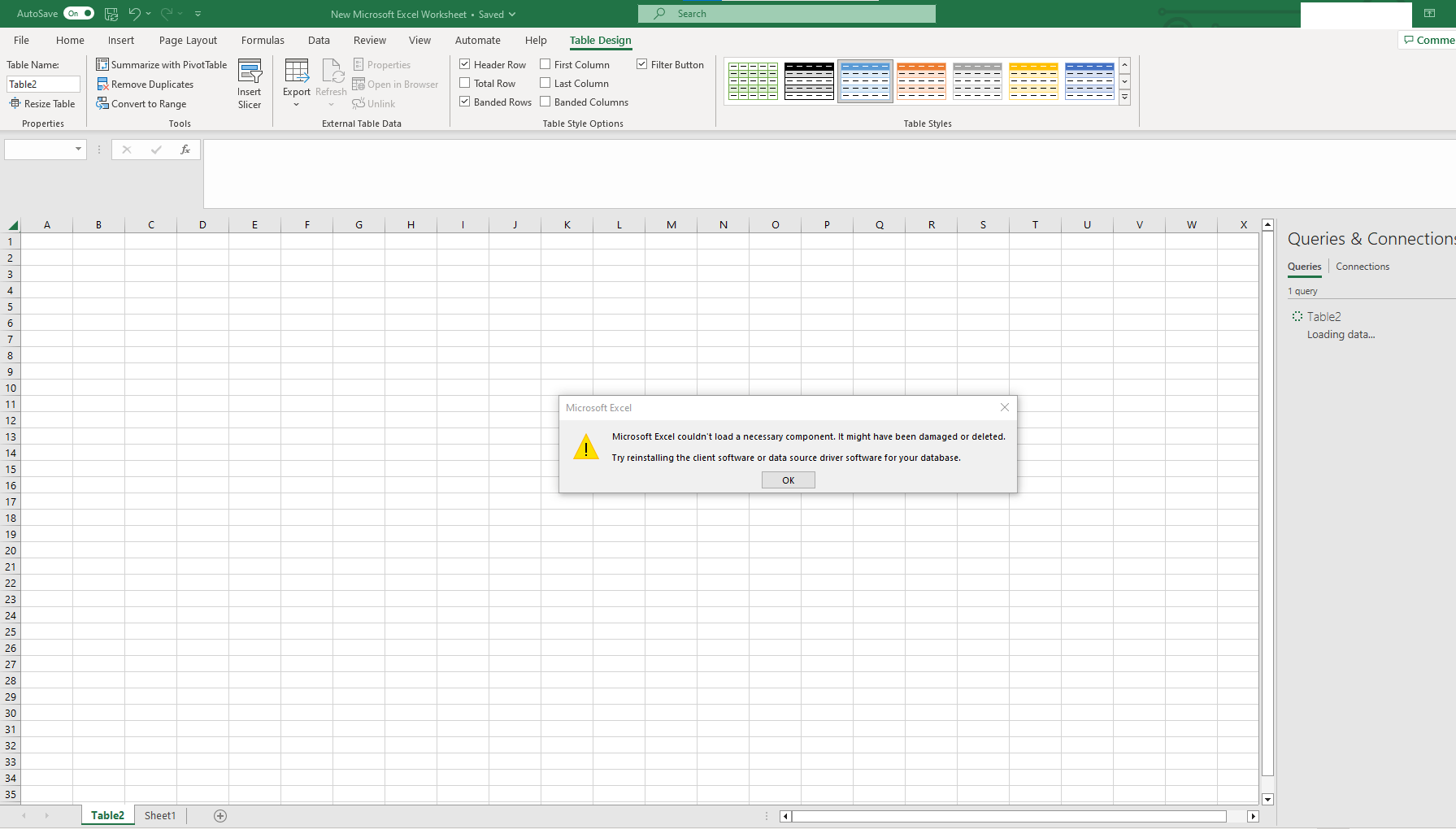 Powerquery in Excel - Load to Worksheet failed - Microsoft Q&A