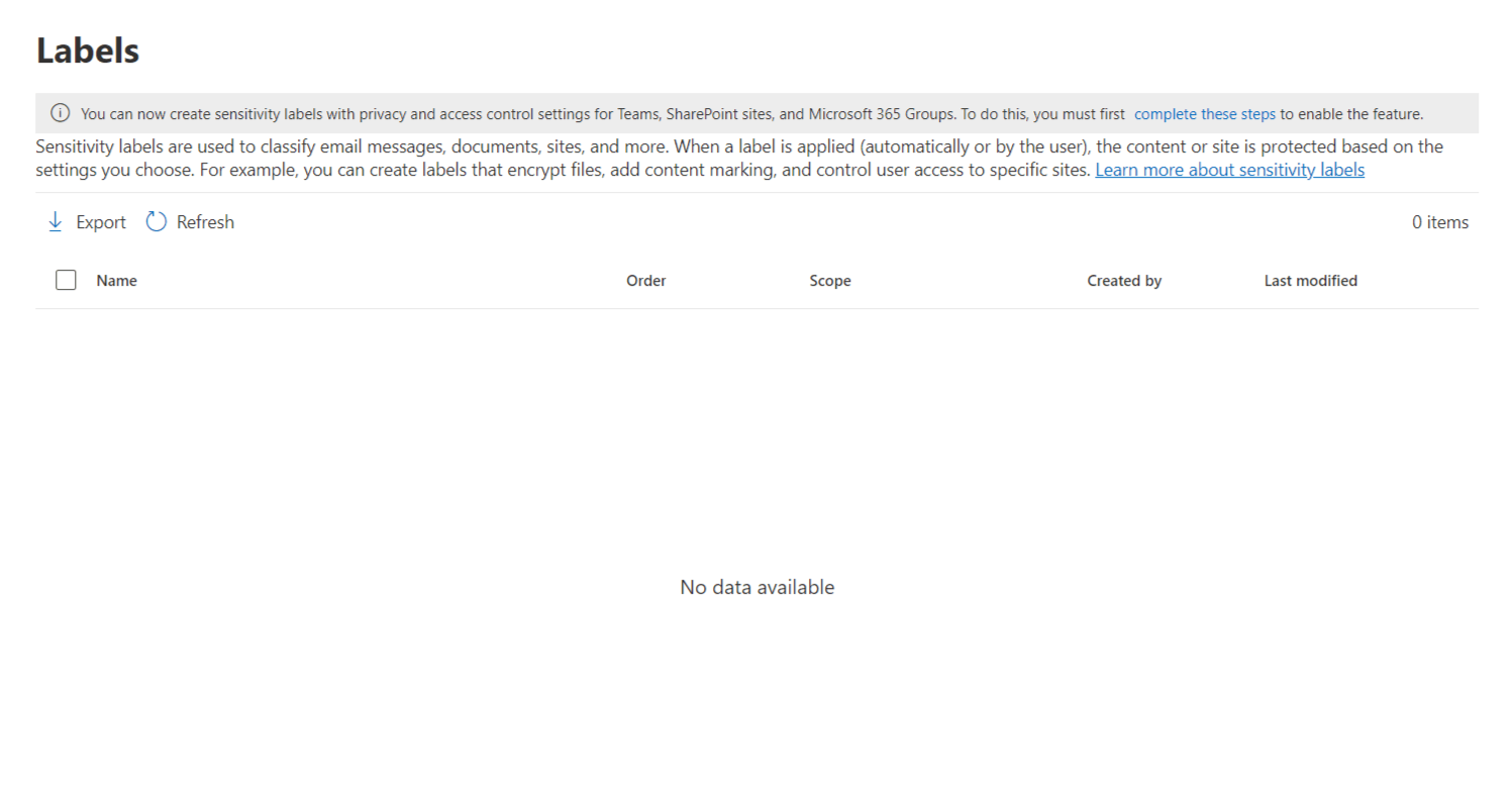 The 'create label' button is not being displayed. - Microsoft Q&A
