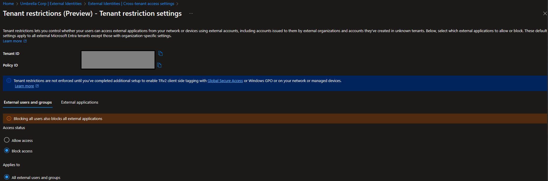 Can Tenant Outbound Settings be used for enforcing tenant restrictions for internal accounts in ...