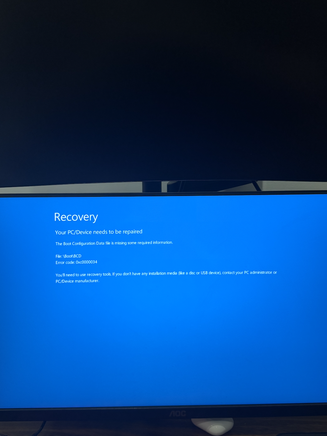 Error code: 0xc0000034 !!PC WONT BOOT!! - Microsoft Q&A