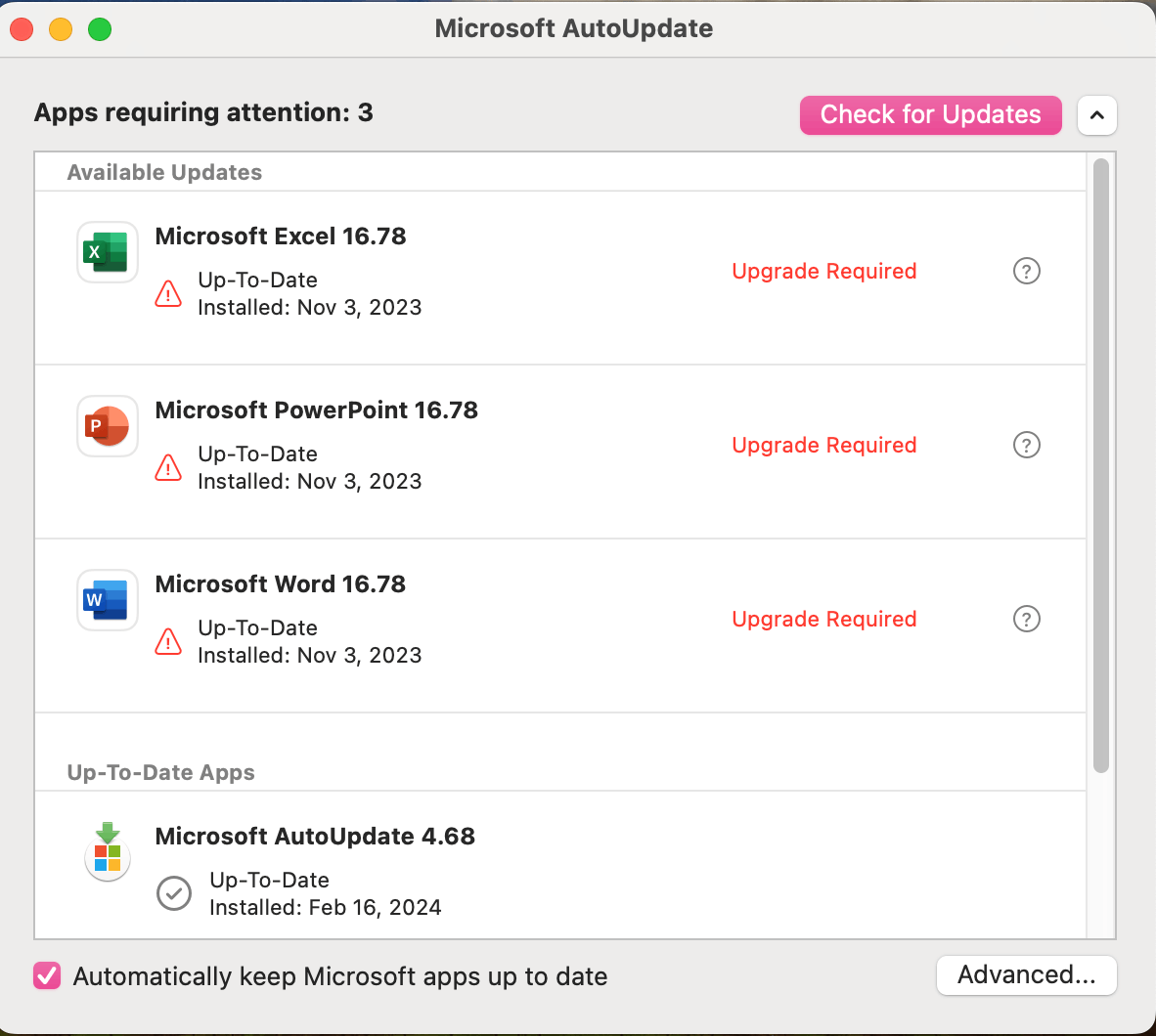 microsoft autoupdater dows not display the "update" option on my mac ...