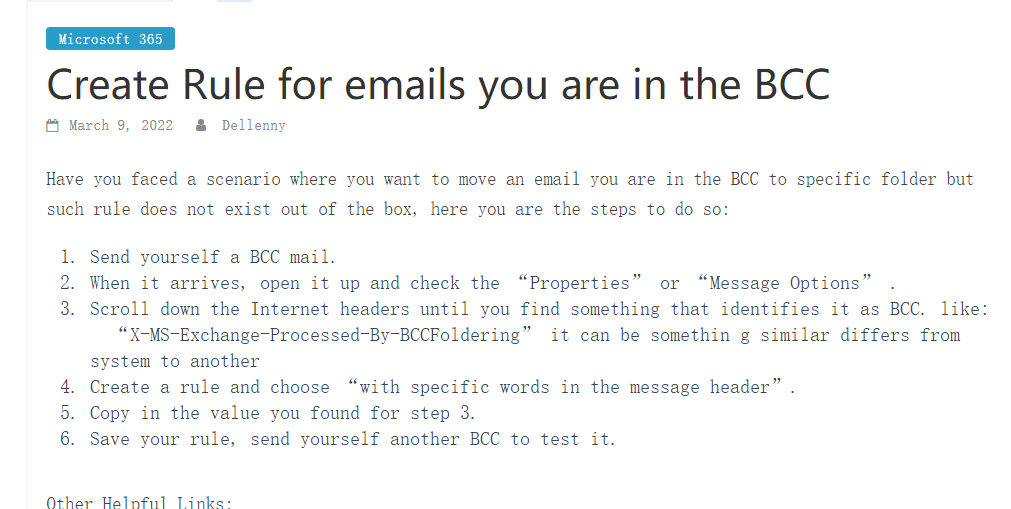 Blog about Rule creation for emails you are in the BCC to move to other ...