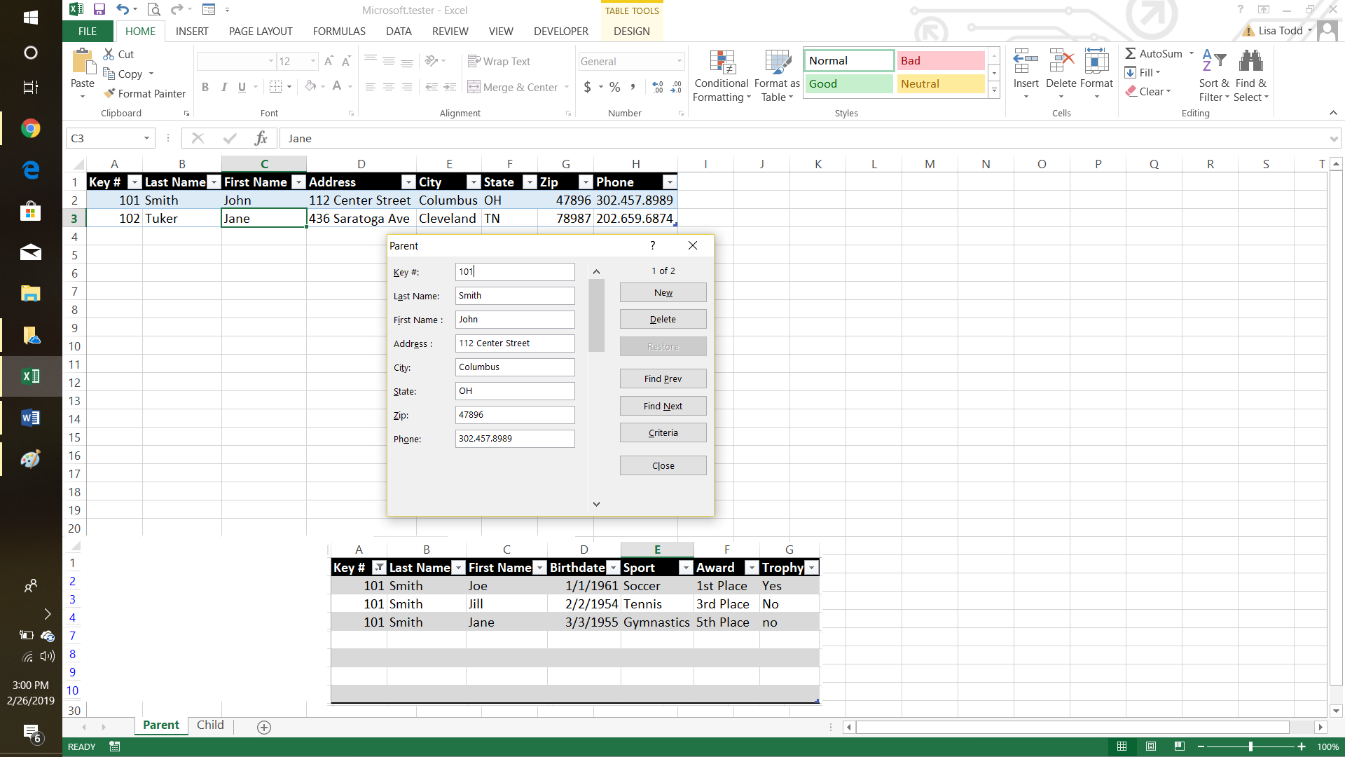 Excel Parent-Child Forms - Microsoft Q&A