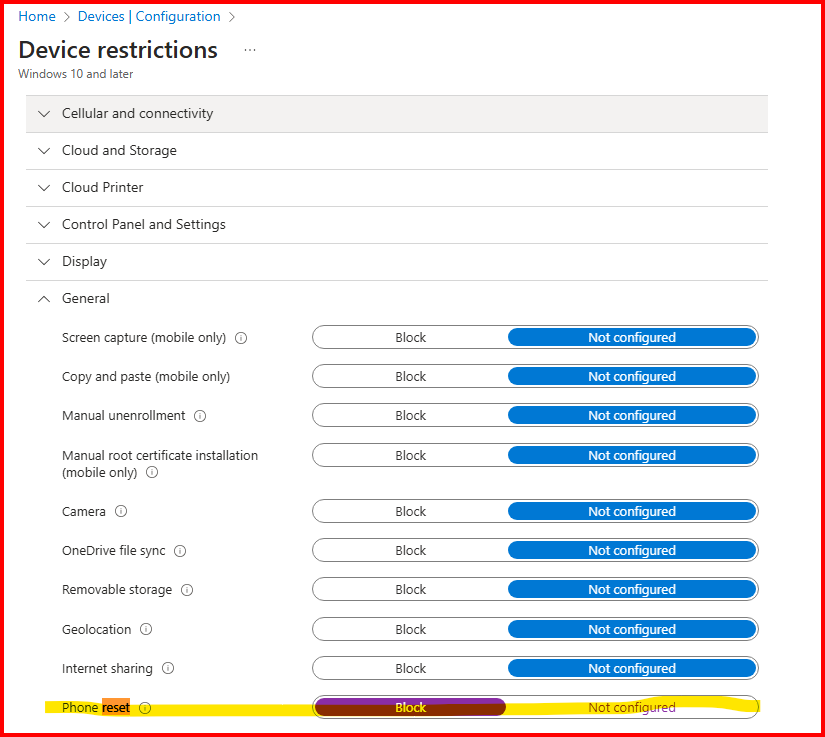 Intune and Security Baseline for Windows 10 and later prevents Reset PC ...