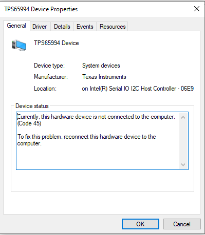 Code 10 on TPS65994 Device. - Microsoft Q&A