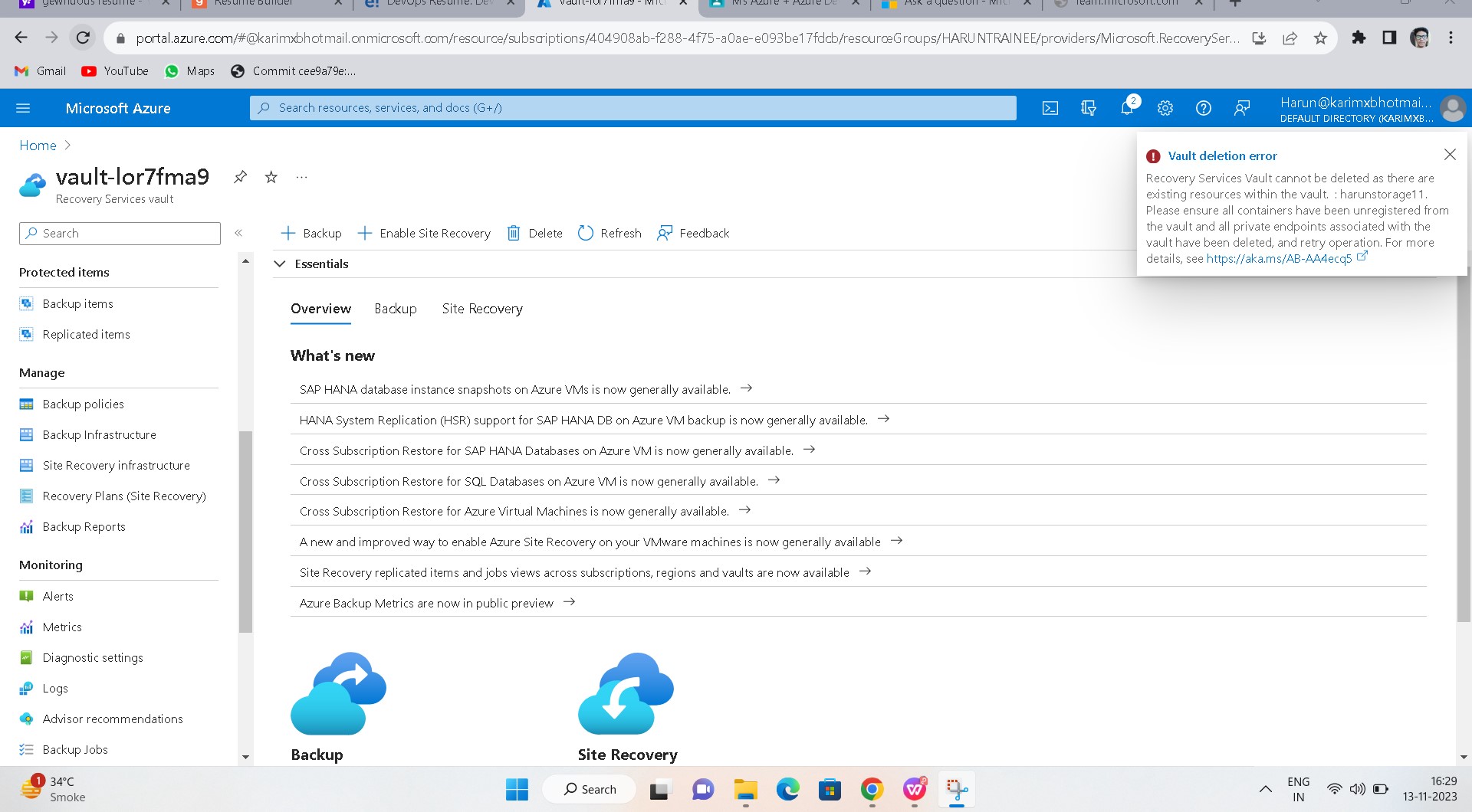 REGARDING DELETE MY RESOURCE GROUP AND RECOVERY SERVICE VAULT ...