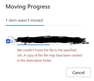 Error when moving documents from OneDrive to SharePoint site ...