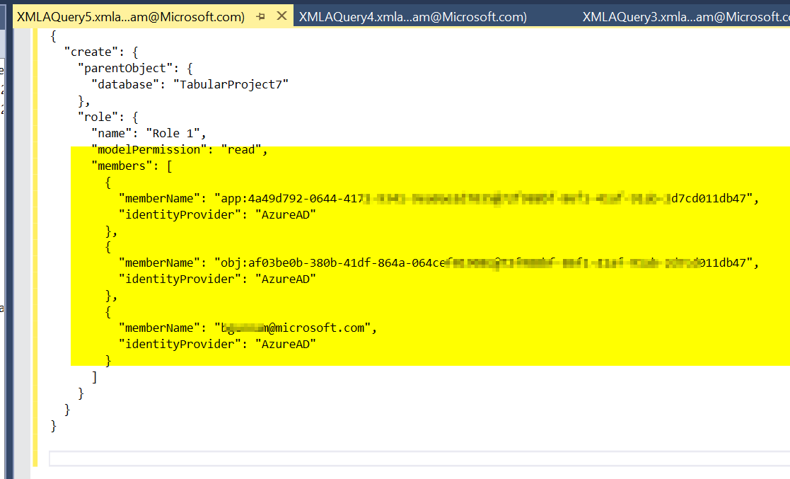 Only the role Object ID is displayed in the tabular model's Role list ...