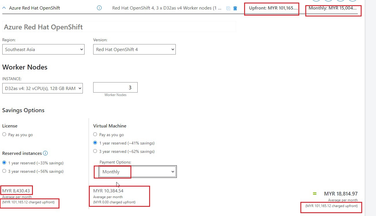 Misleading Monthly/Upfront cost on Azure Redhat OpenShift Licensing in ...
