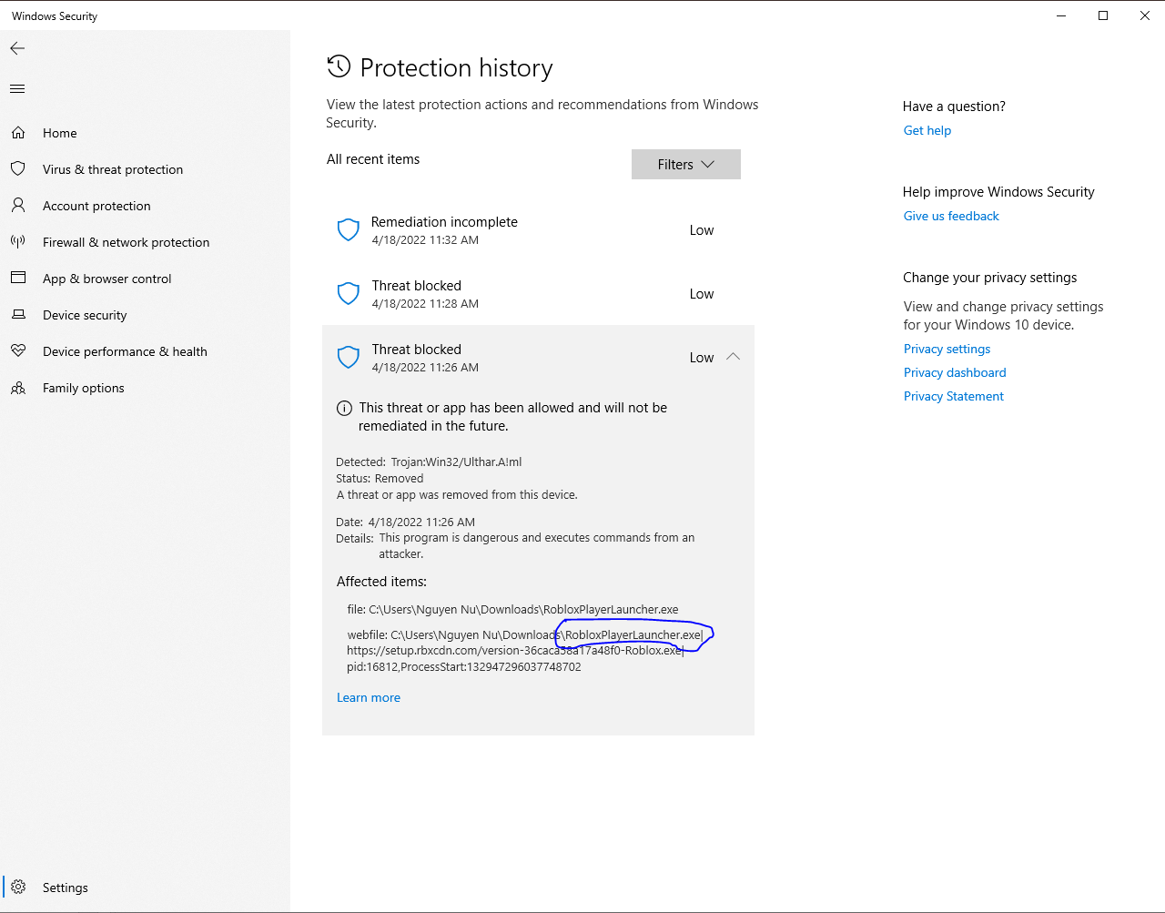 False warning when Windows Defender flagger Roblox Launcher - Microsoft Q&A