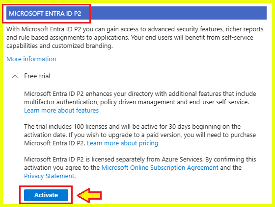 How to correctly activate a Microsoft Entra ID P2 Trial? - Microsoft Q&A