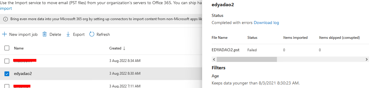 PST Import status completed with errors - Microsoft Q&A