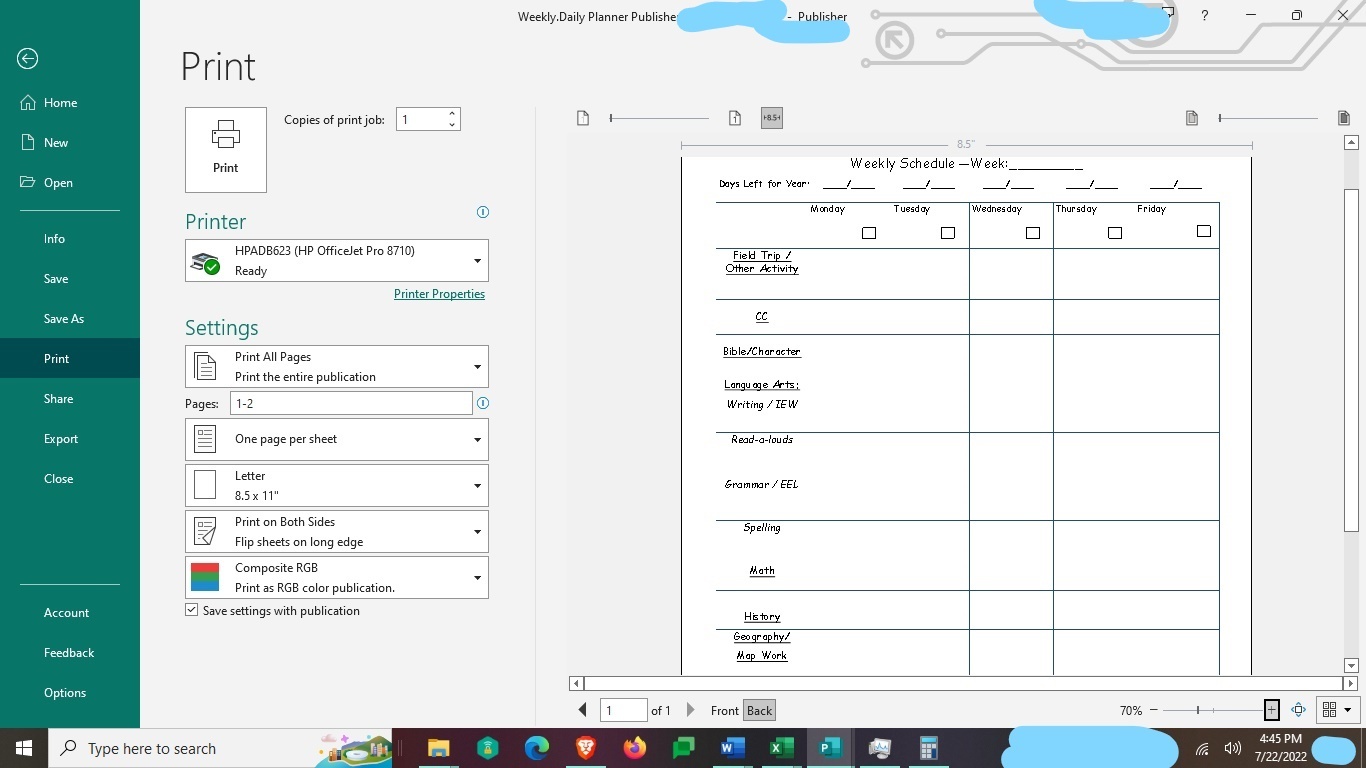 Publisher Print Preview gridlines not showing and letters cut off in ...